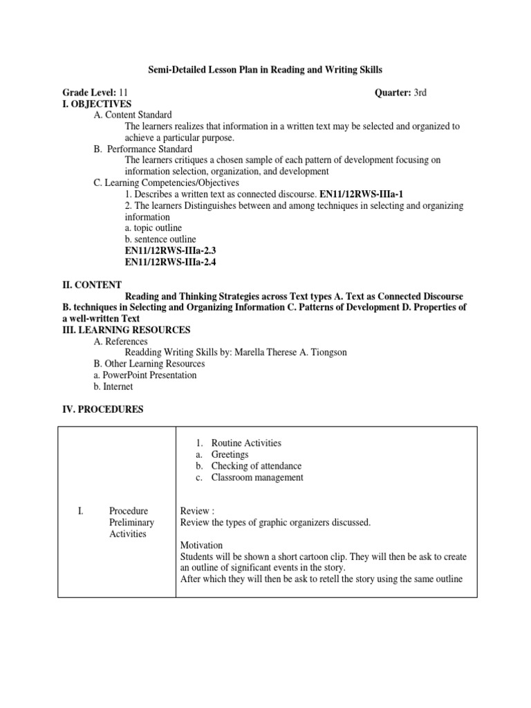 Semi Detailed Graphic Organizers | PDF | Lesson Plan | Learning