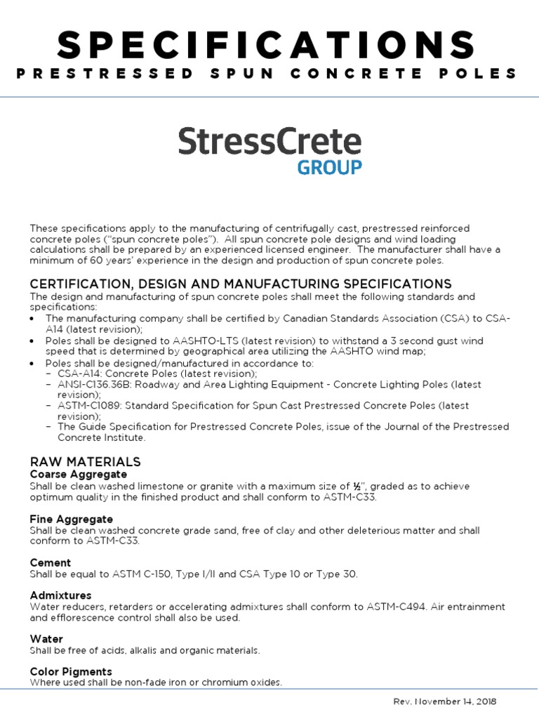 Spun Concrete Pole Specifications | PDF | Concrete | Building Materials