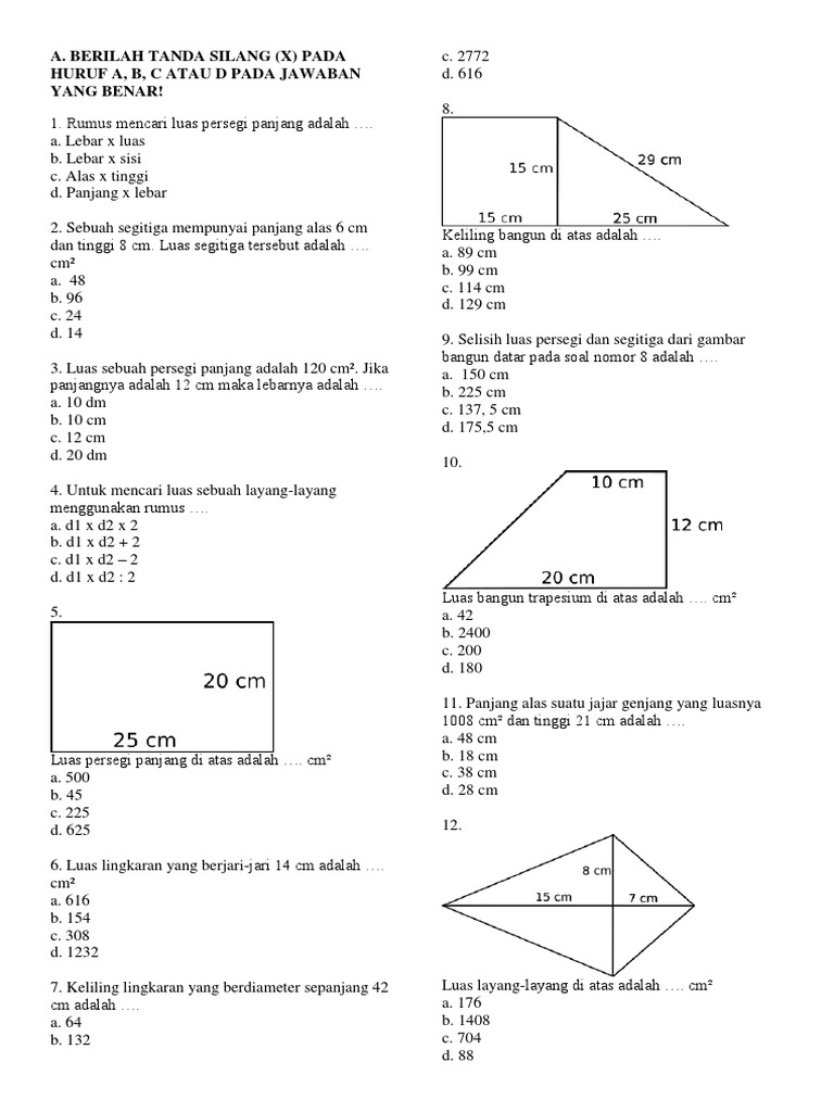 Soal Bangun Datar dan Ruang Kelas 5 | PDF | Griya & Taman