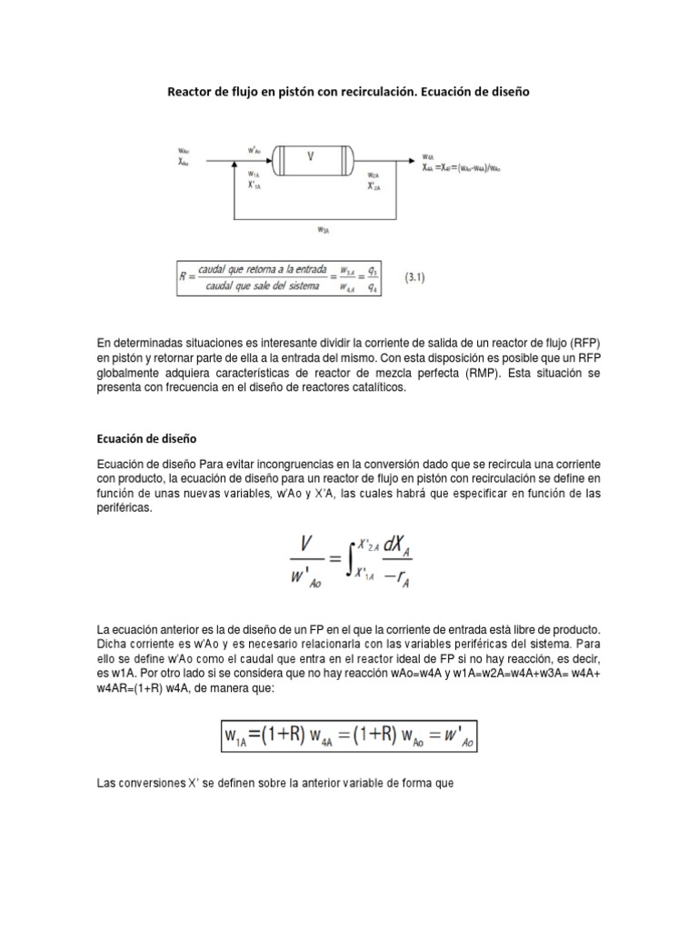 Reactor de Flujo en Pistón Con Recirculación | PDF | Ciencia y ...