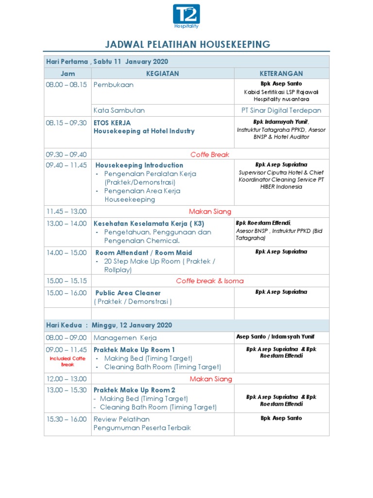 Jadwal Pelatihan Housekeeping 2020 | PDF | Surface Science ...