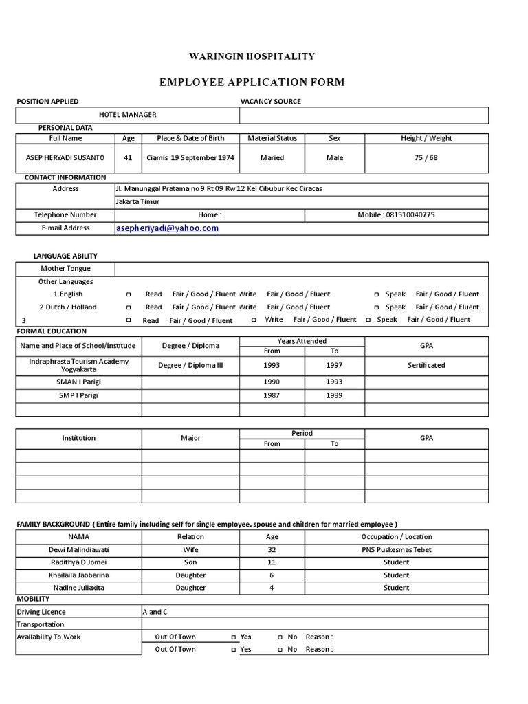 Hospitality Job Application | PDF | Business