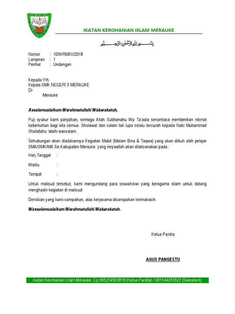 Contoh Undangan Mabit (Malam Bina Iman & Taqwa) | PDF