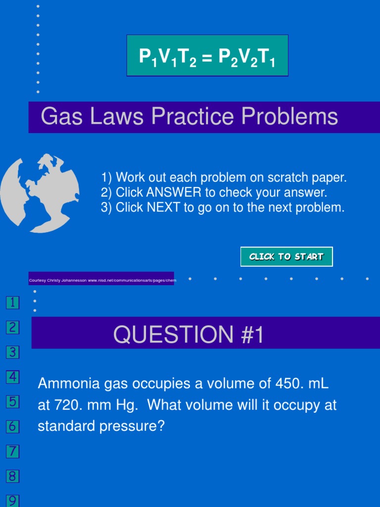 Practice Problems For The Gas Laws | PDF | Gases | Density