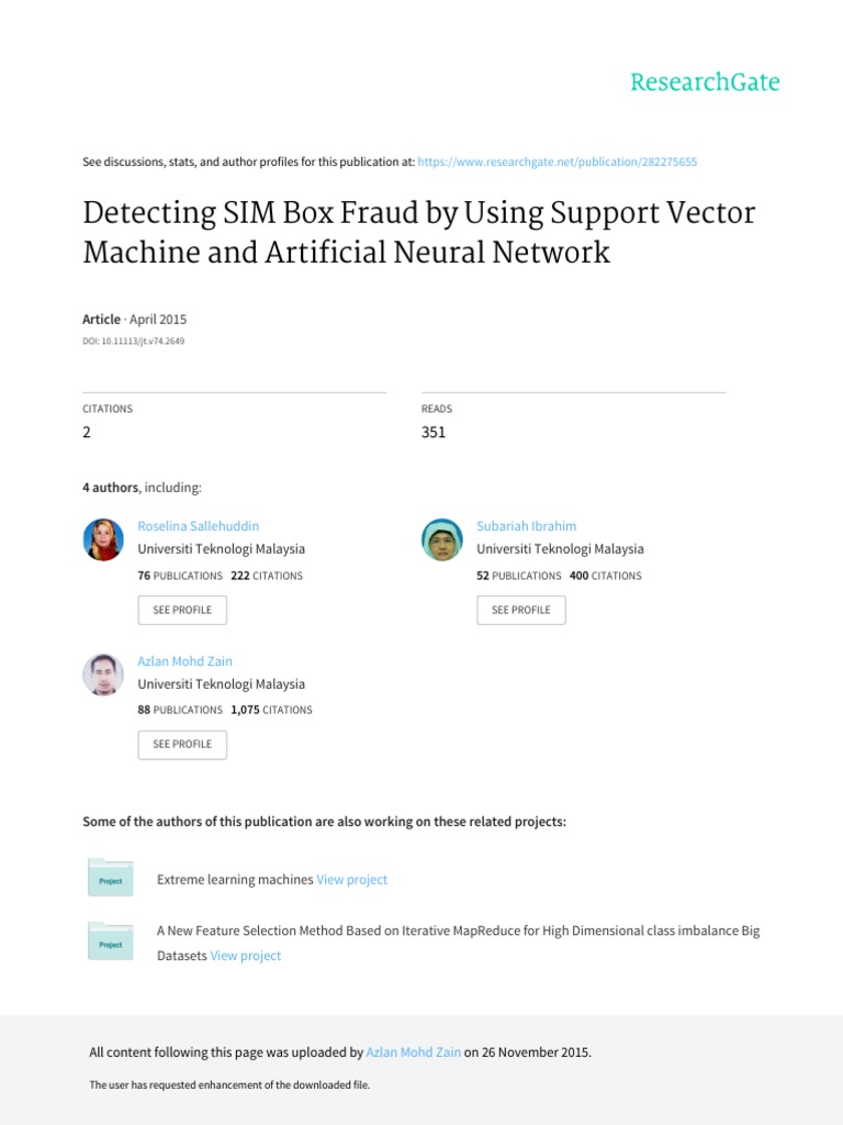 Detecting SIM Box Fraud by Using Support Vector Machine and Artificial Neural Network | PDF ...