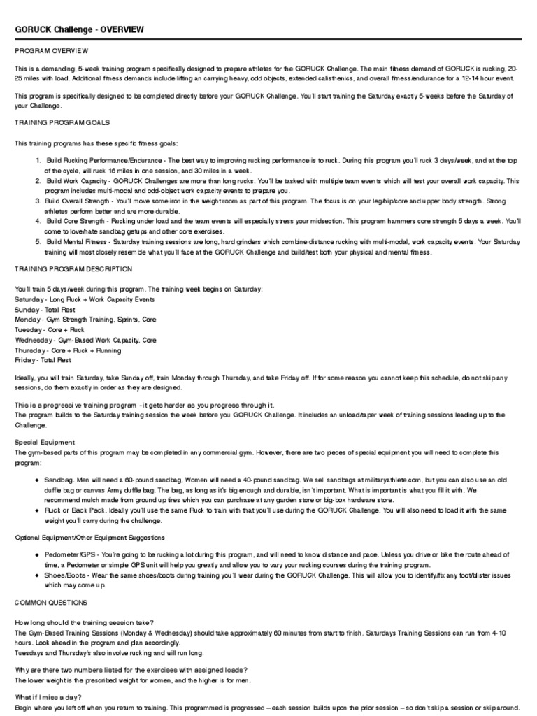 GORUCK Challenge - OVERVIEW PDF | PDF | Physical Fitness | Determinants ...