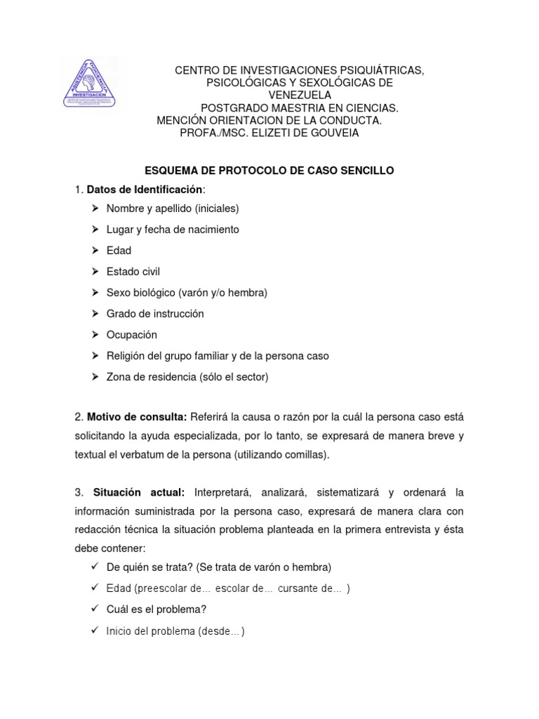 Esquema de Protocolo de Caso Sencillo | PDF | Comportamiento | Paradigma