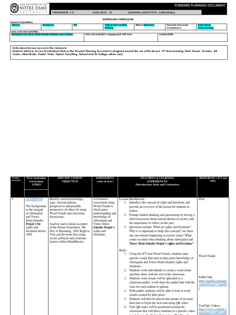 Hass Forward Planning Document | PDF | Indigenous Australians | Educational Technology