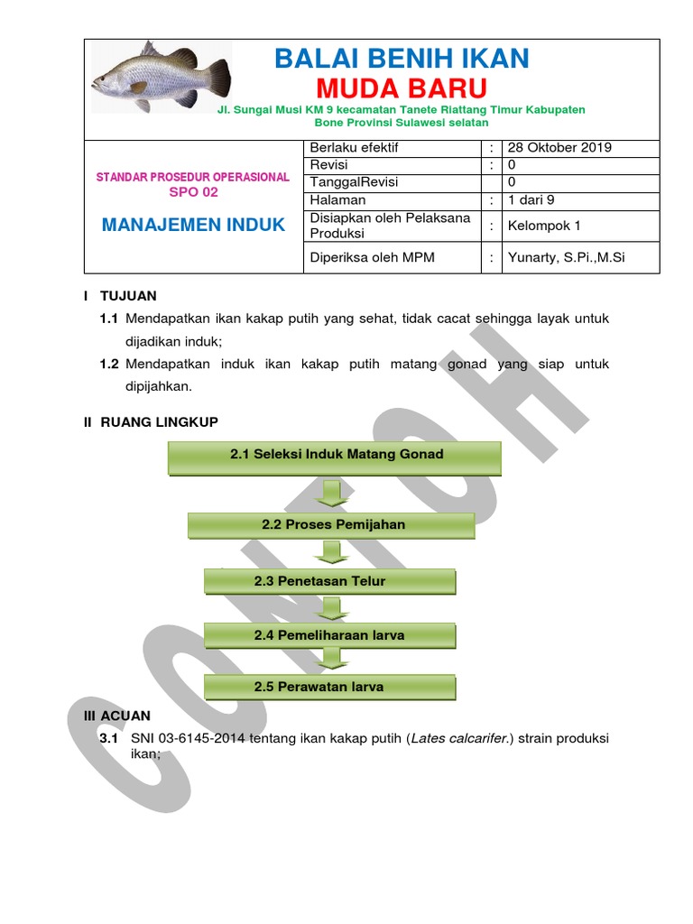 SOP Pembenihan Ikan | PDF