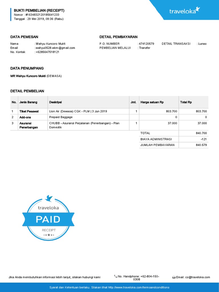 Contoh Form Pembelian Tiket Pesawat | PDF