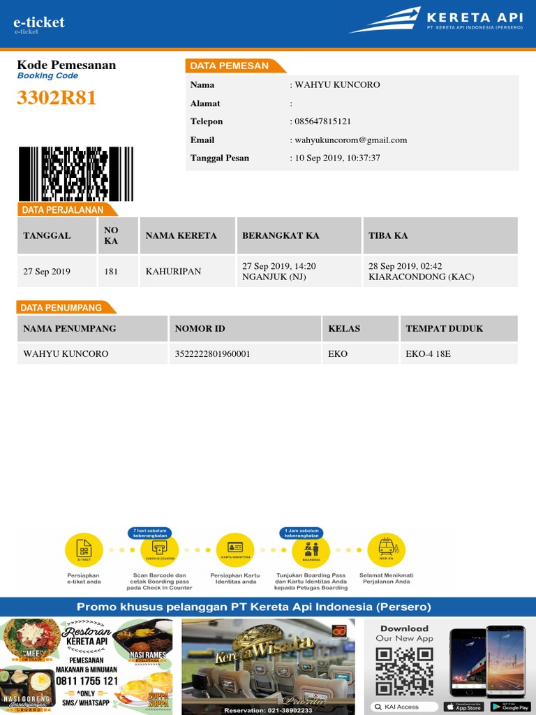 Contoh Form Tiket Kereta Api | PDF