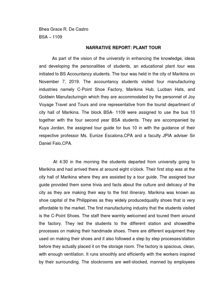Narrative Report Plant Tour OM-1 | PDF | Retail | Inventory