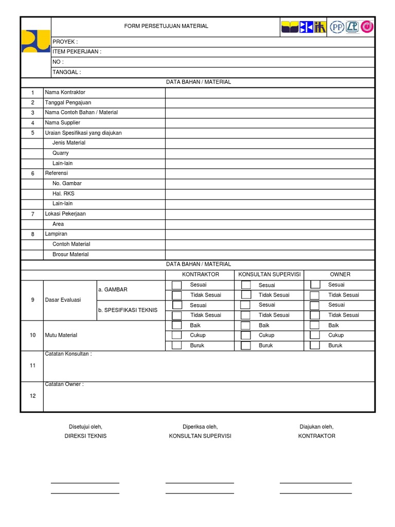 Form persetujuan material proyek | PDF