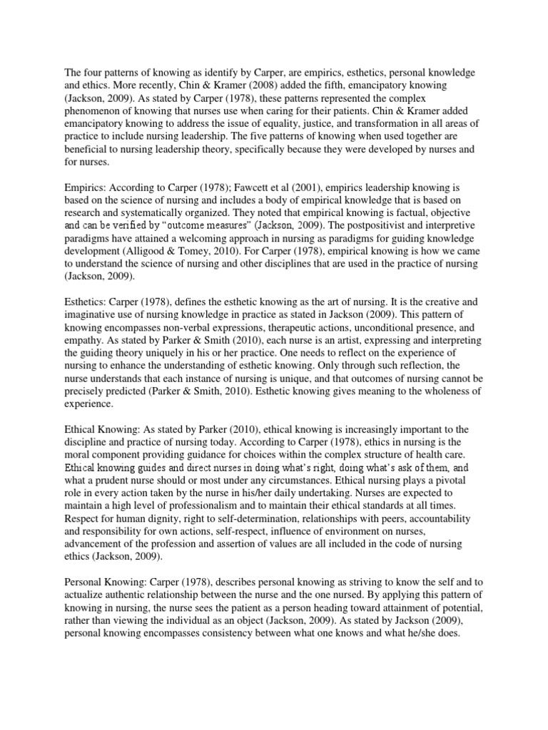 The Four Patterns of Knowing As Identify by Carper | PDF | Nursing ...