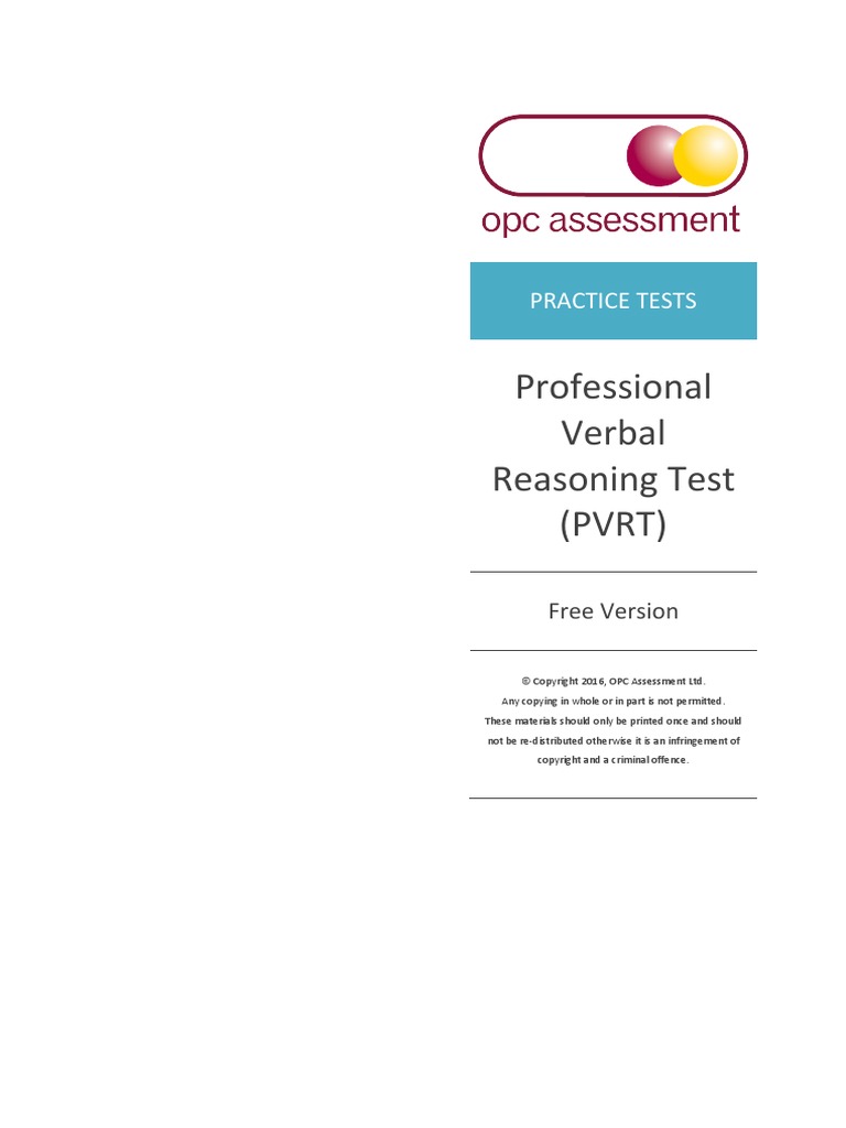 Professional Verbal Reasoning Test PVRT Practice | PDF | Copyright ...