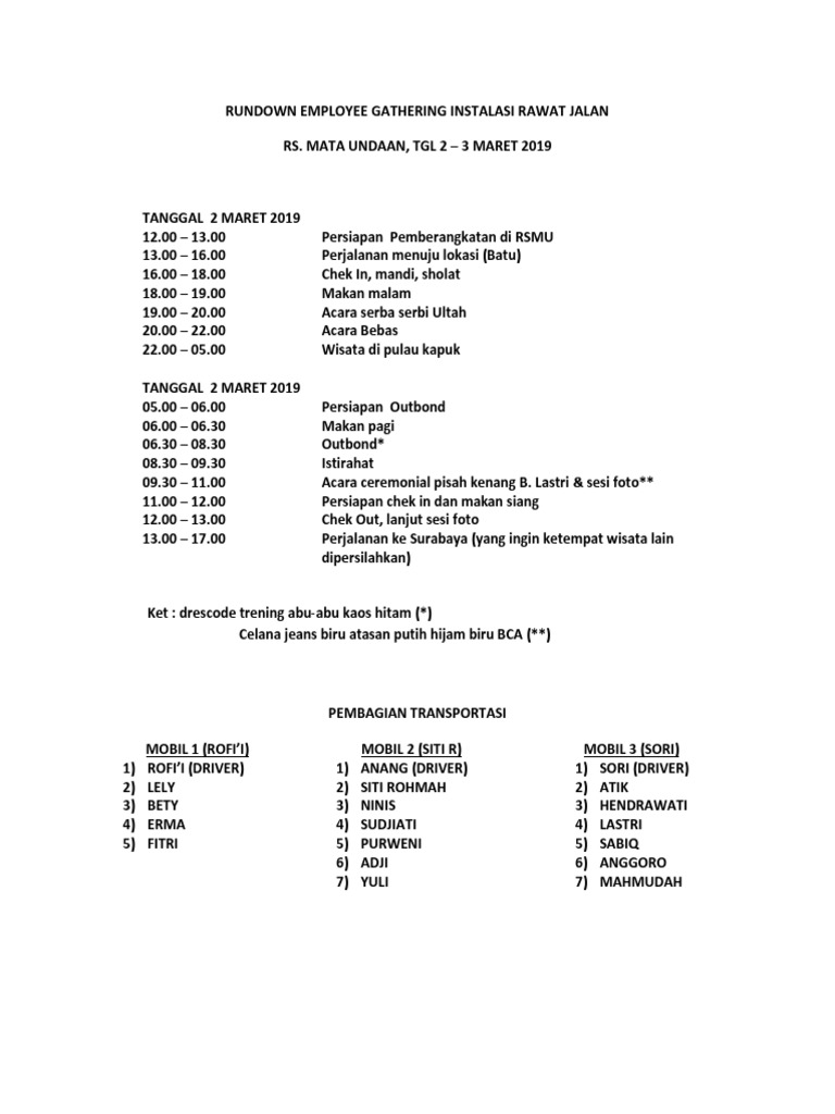 Rundown Employee Gathering Instalasi Rawat Jalan | PDF