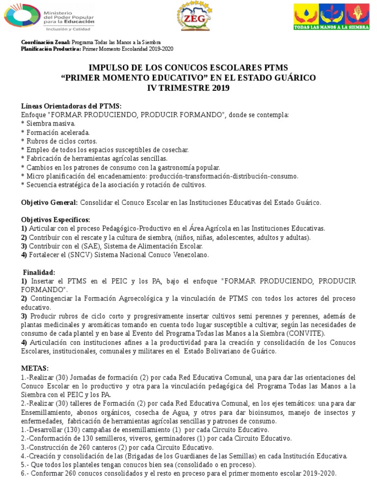 Plan de Acción Productivo Del PTMS Primer Momento | PDF | Agricultura ...