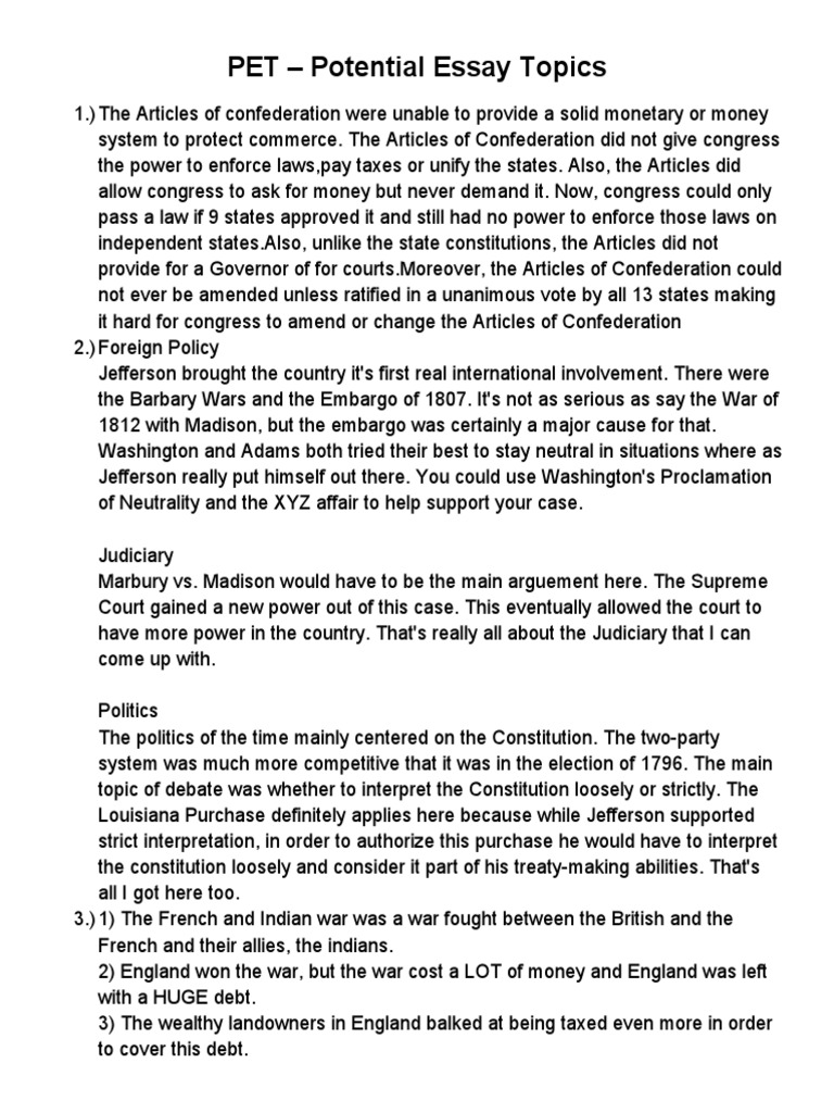 Key Historical Essay Topics Overview | PDF | American Government ...