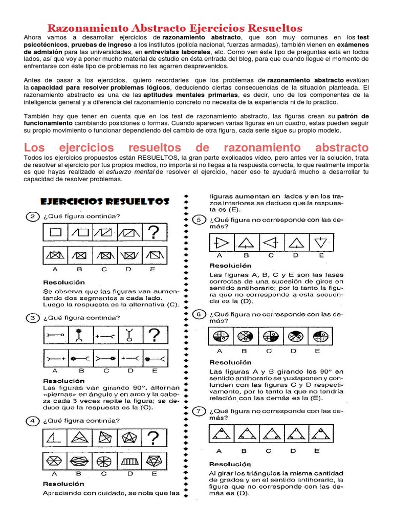 Razonamiento Abstracto Ejercicios Resueltos | PDF