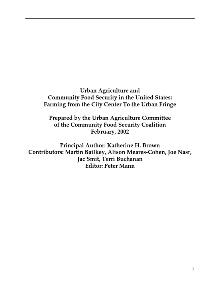 Urban Agriculture and Community Food Security | PDF