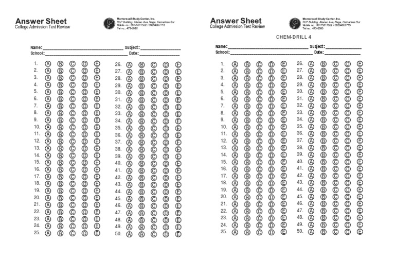 Answer Sheet 50 ITEMS | PDF