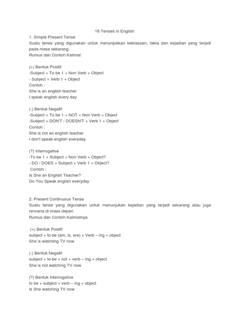 16 Tenses in English Explained | PDF | Verb | Grammatical Tense