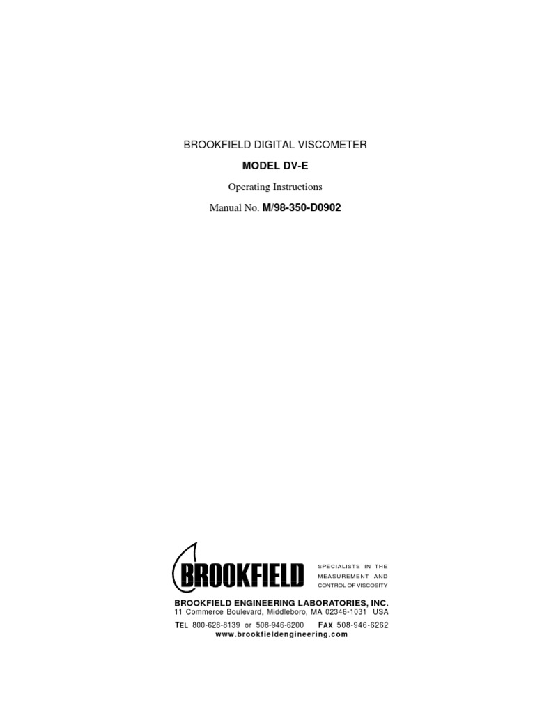 Brookfield DV-E Viscometer Manual | PDF | Shear Stress | Rheology