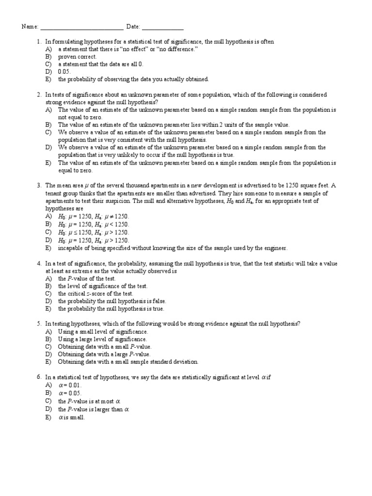 CH11 Practice Test | PDF | P Value | Statistical Significance