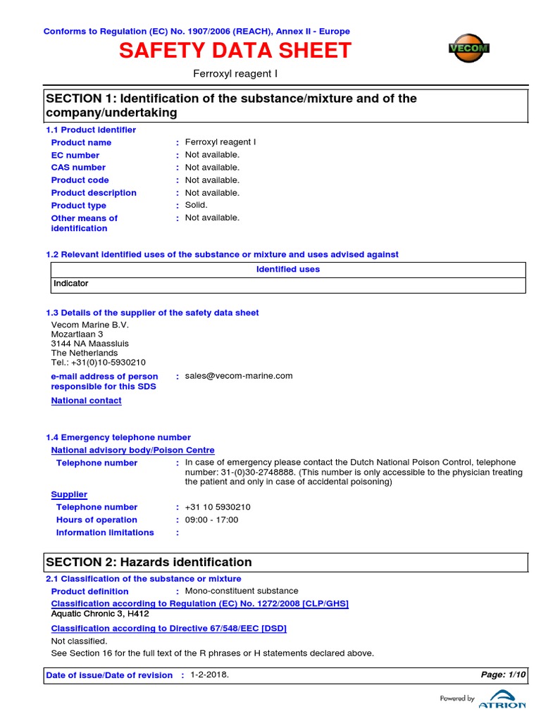 Ferroxyl Reagent I Safety Data Sheet | PDF | Waste Management ...
