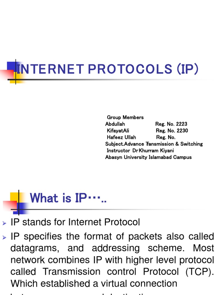 Presentation On Internet Protocol by Abdullah | PDF | Internet Protocol Suite | Internet Protocols