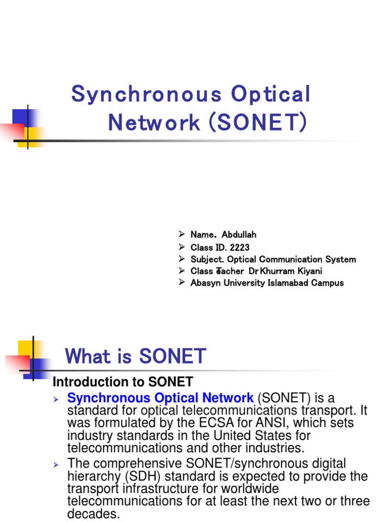 Synchronous Optical Network (SONET) by Abdullah | PDF | Electronic Engineering | Telecommunications