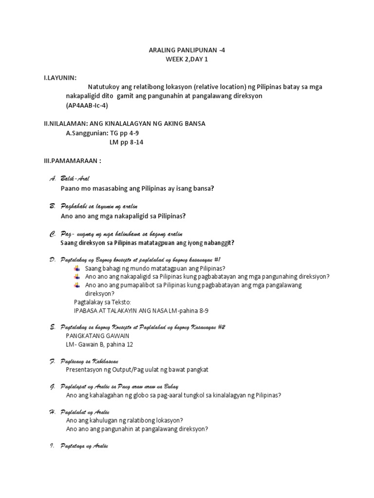 Ap, Banghay Aralin, W2, D1 | PDF