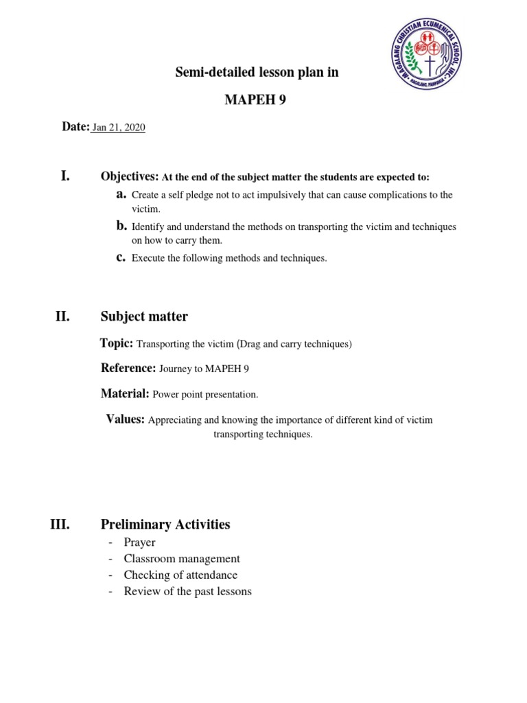 Semi-Detailed Lesson Plan in MAPEH 9 | PDF | Lesson Plan | Rubric ...