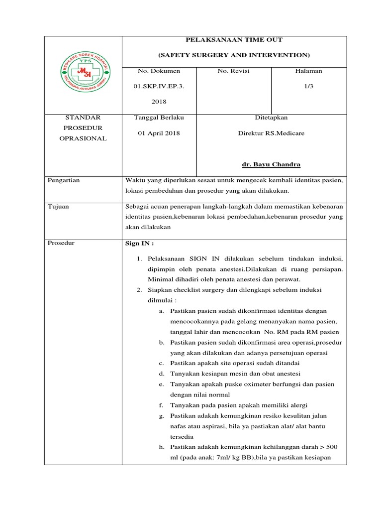 Prosedur Time Out Operasi Aman | PDF
