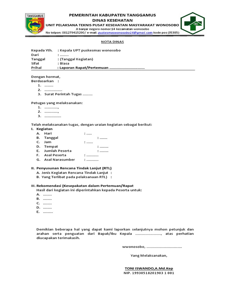 Contoh Nota Dinas Pertemuan Atau Rapat | PDF