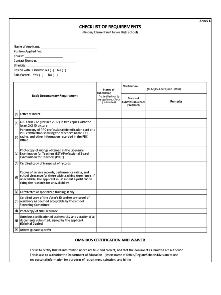 DepEd Requirements Checklist for Applicants | PDF | Identity Document ...