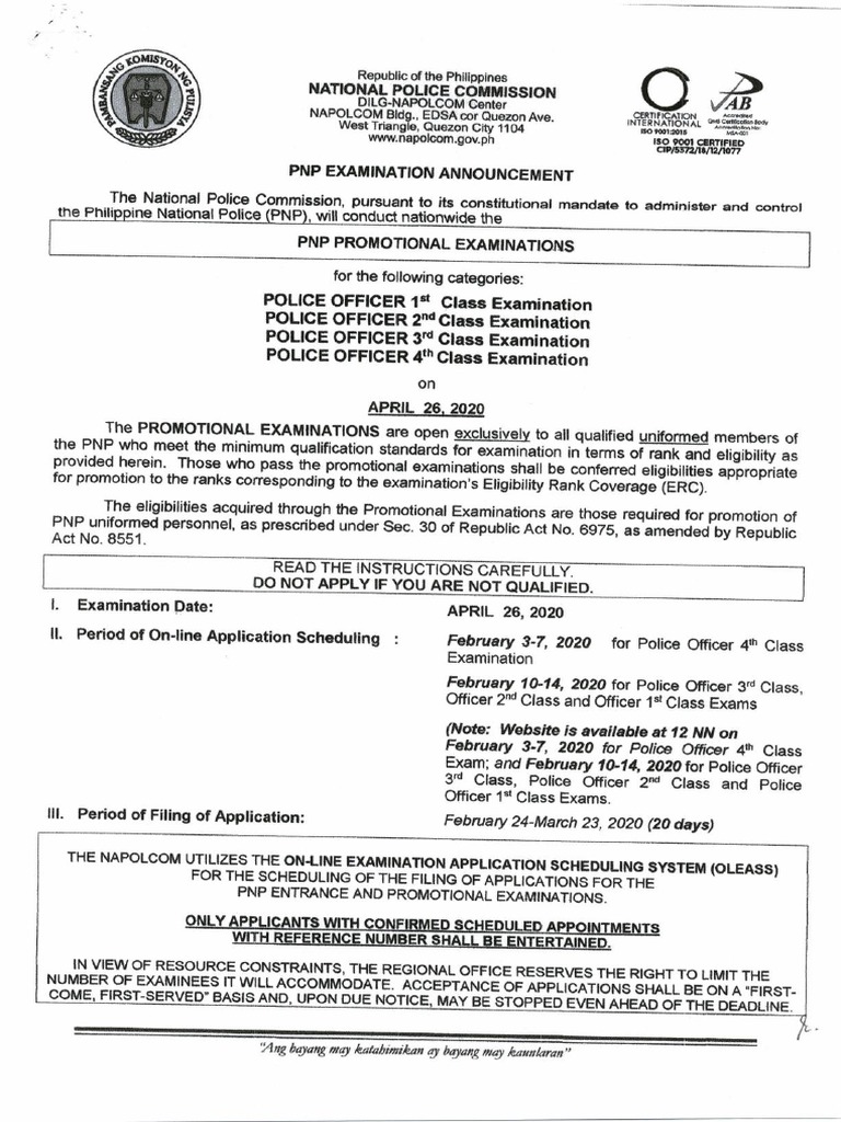 NAPOLCOM Promotional Exam April 2020 Guide | PDF