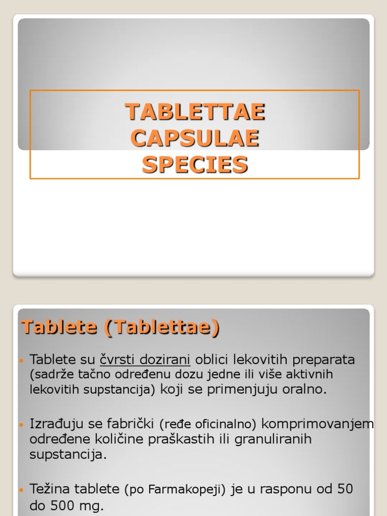Vezba 5 - TABLETTAE, CAPSULAE, SPECIES PDF | PDF