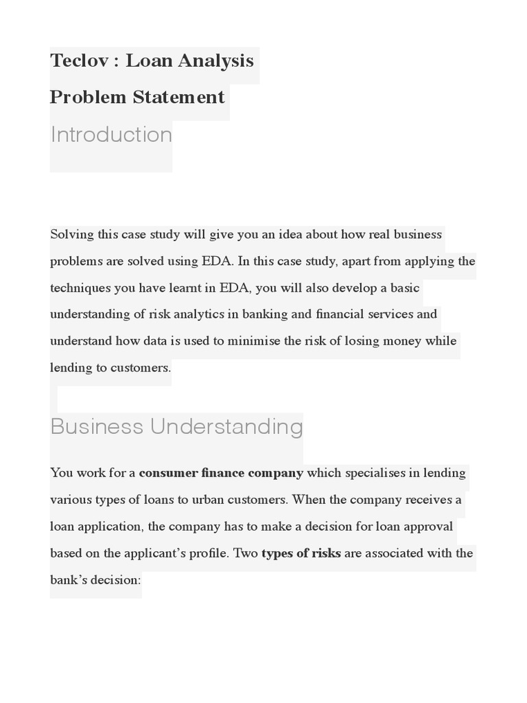 Problem Statement | PDF | Loans | Credit