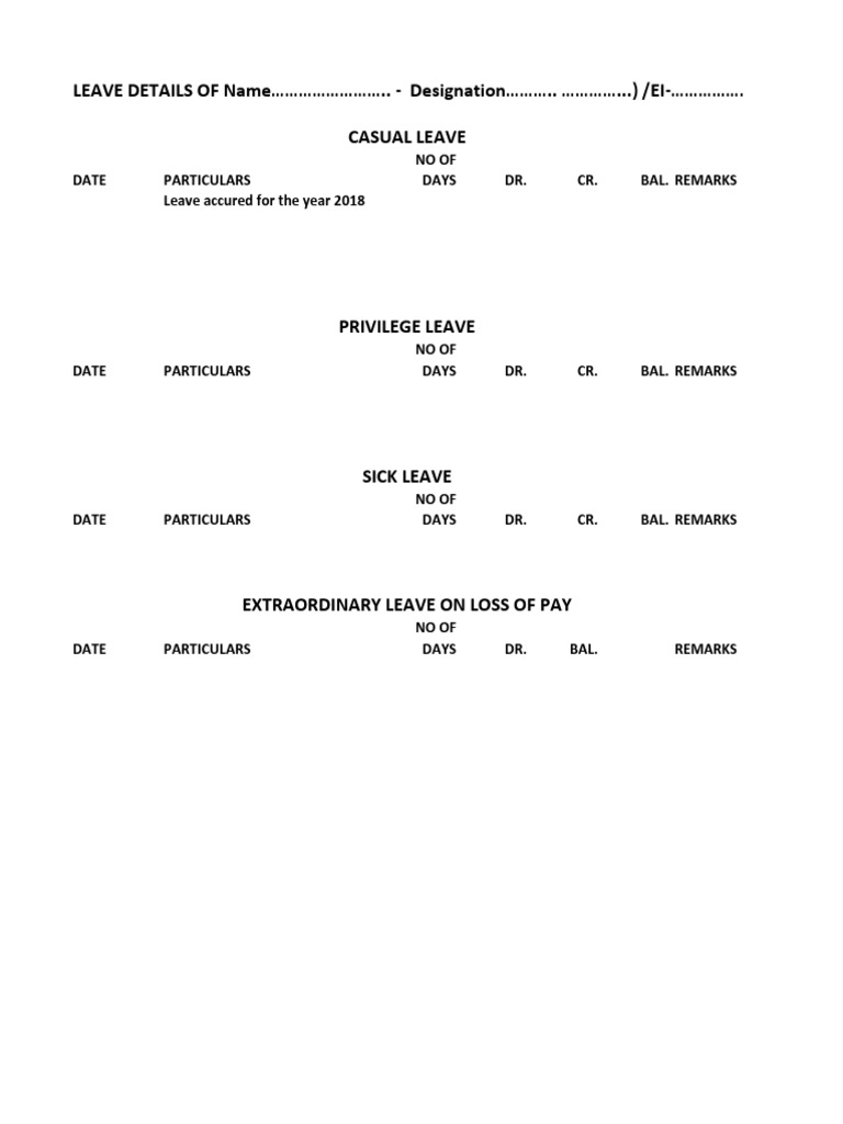 Leave Register Format PDF | PDF