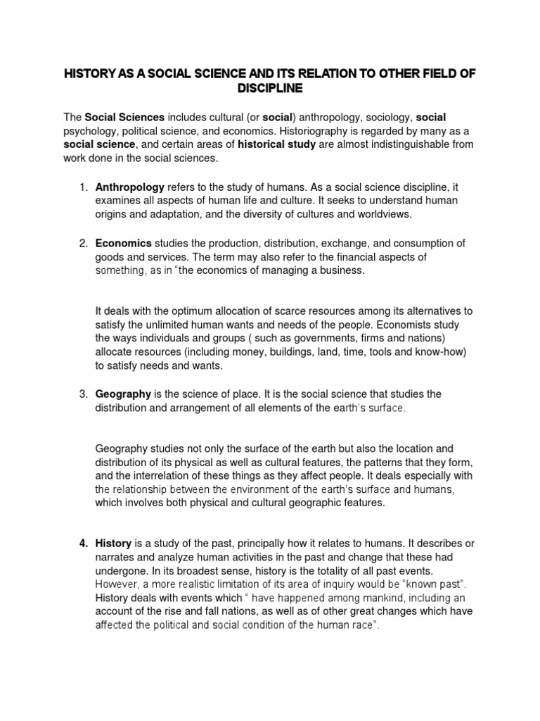 History As A Social Science and Its Relation To Other Field of ...