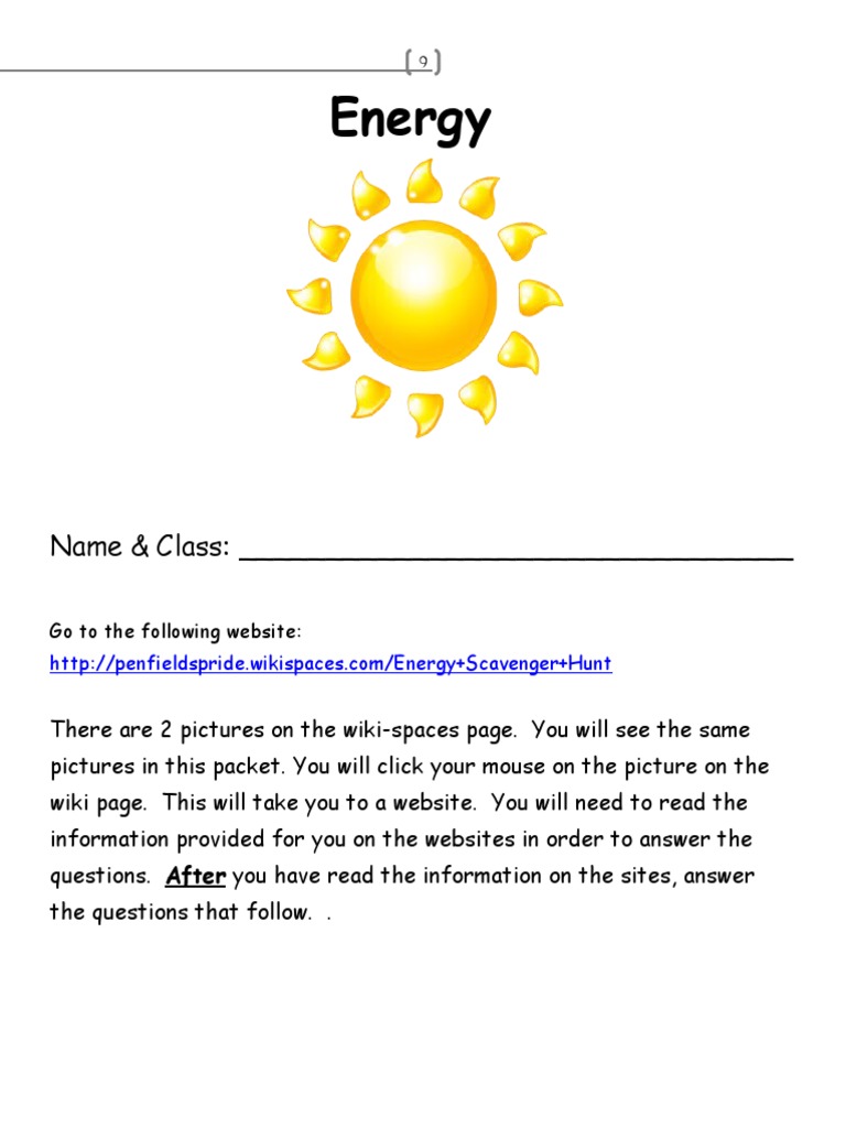 Energy Scavenger Hunt | PDF | Solar Energy | Renewable Energy