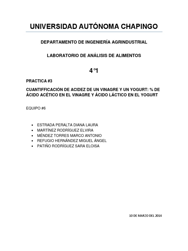 Cuantifficación de Acidez de Un Vinagre y Un Yogurt | PDF | Valoración ... Cuantifficación de Acidez de Un Vinagre y Un Yogurt | PDF | Valoración ...