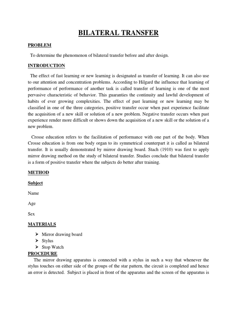 Bilateral Transfer | PDF | Mirror | Drawing