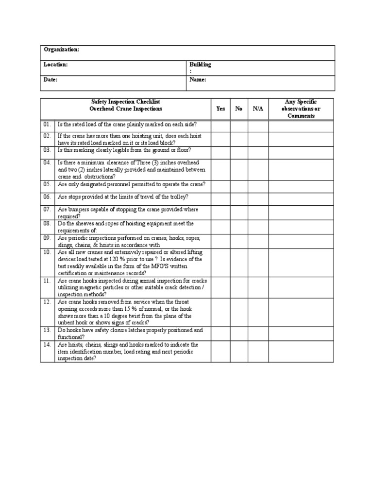 Eot Crane Checklist | PDF