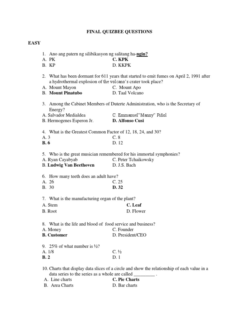 EditedFINAL QUIZBEE QUESTIONS | PDF | Philippines | Nature