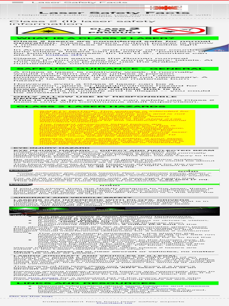 Laser Safety - Class 2 Laser Safety Information | PDF | Light | Optics