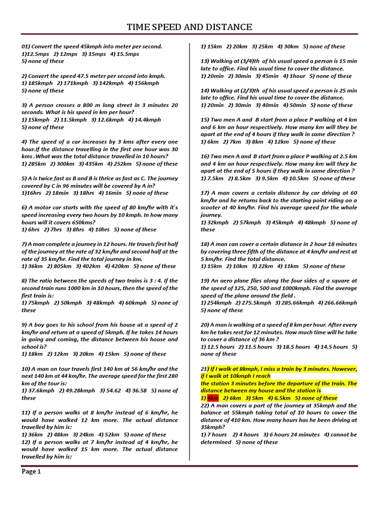 Paid Time and Distance Aptitude Questions | PDF | Speed | Train