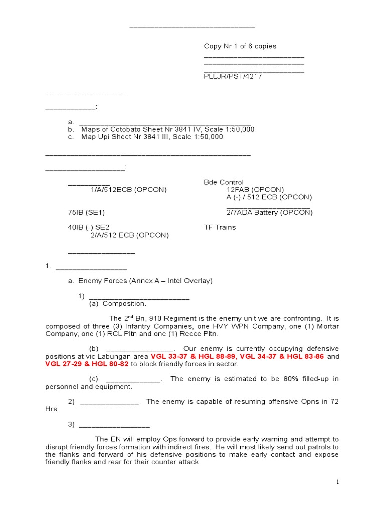 OPORD Exercise Last 2017 | PDF | Reconnaissance | Military Organization