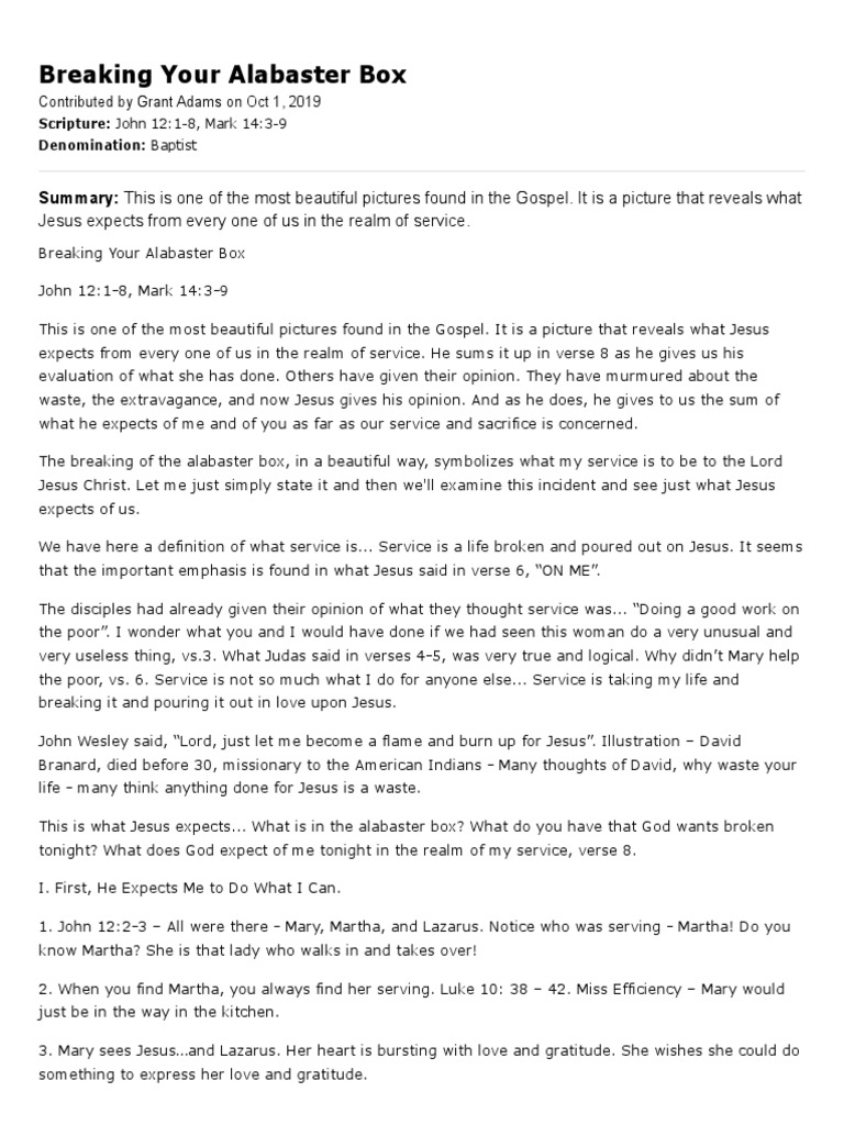 Breaking Your Alabaster Box for Jesus | PDF | Gospel Of Mark | Jesus